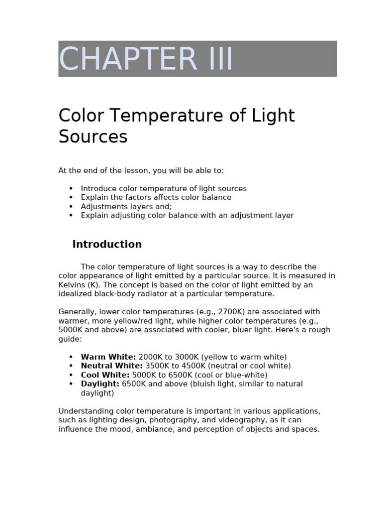 CHAPTER 3 - Color Temperature of Light Sources | PDF | Adobe Photoshop ...