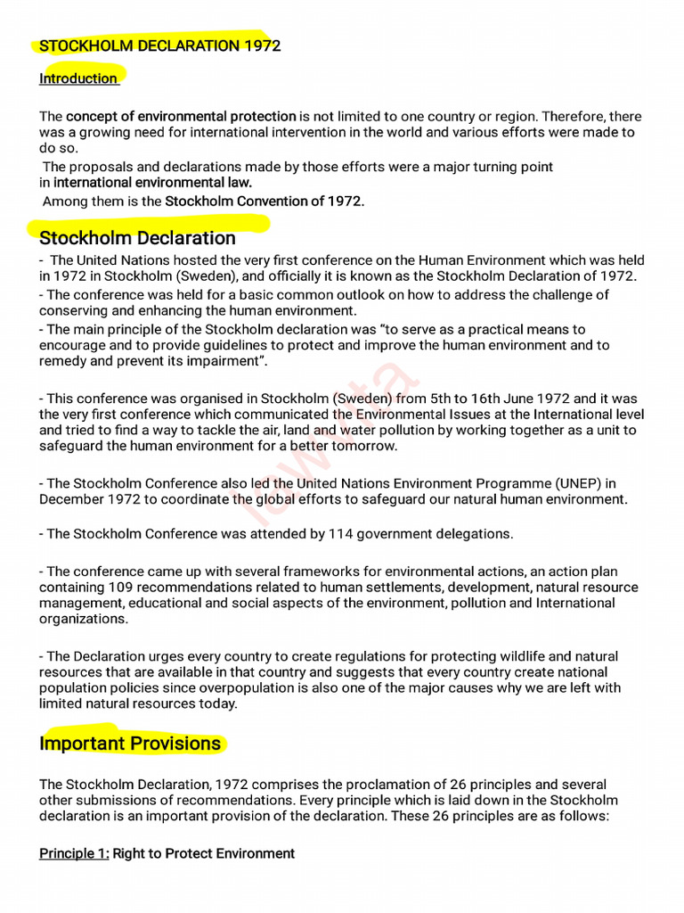 #7 Stockholm Declaration Environmental Law Notes @lawvita | PDF