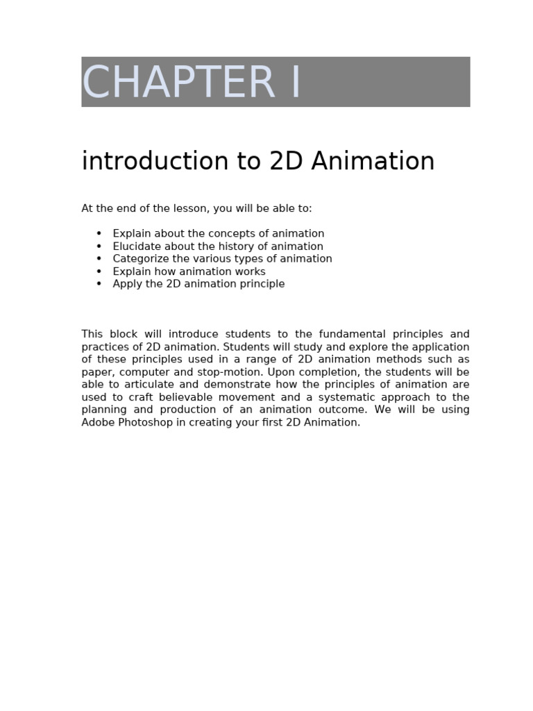 CHAPTER 1 - Introduction To 2D Animation | PDF | Animation | Computer Animation