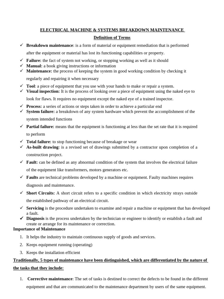 Electrical Machine Breakdown Maintenance Guide | PDF | Electrical ...