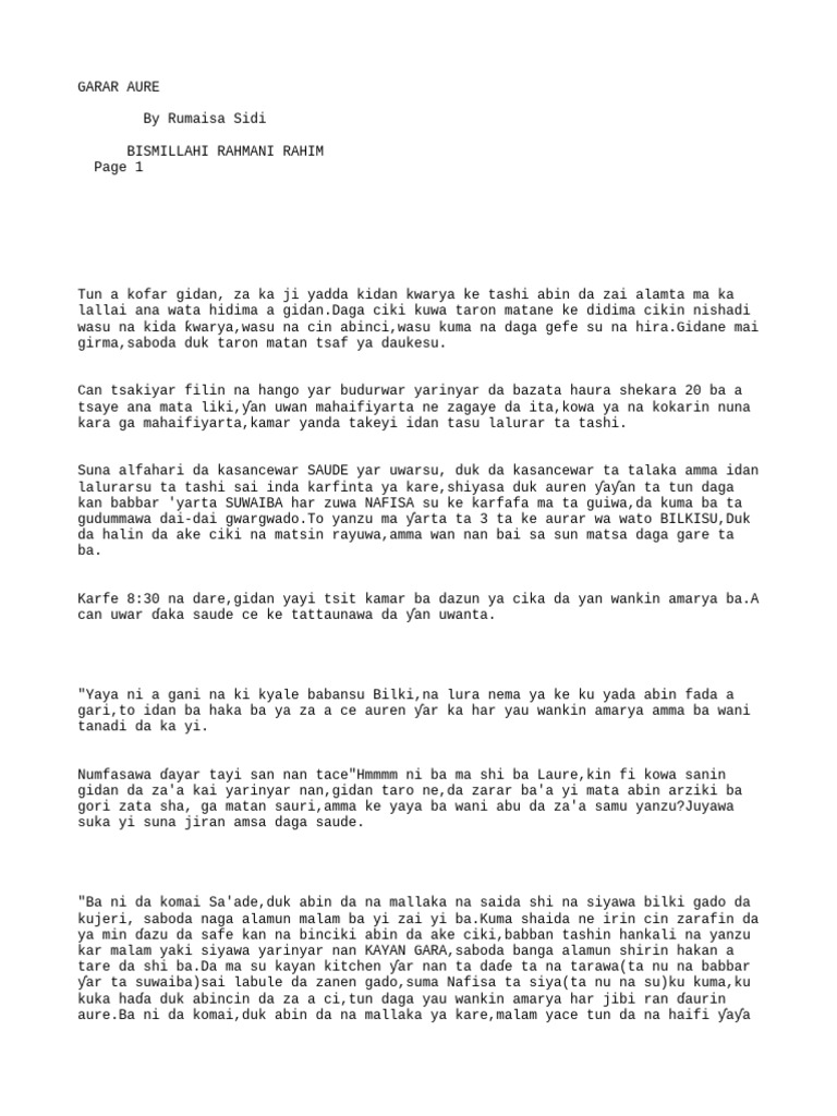 Garar Aure Complete Na Rumaisa'u Sidi | PDF