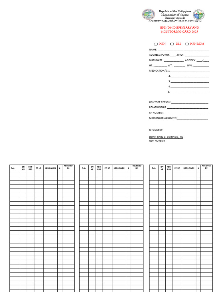 HPN-DM Dispensaryy and Monitory Card - Aguit It - A4 Size | PDF