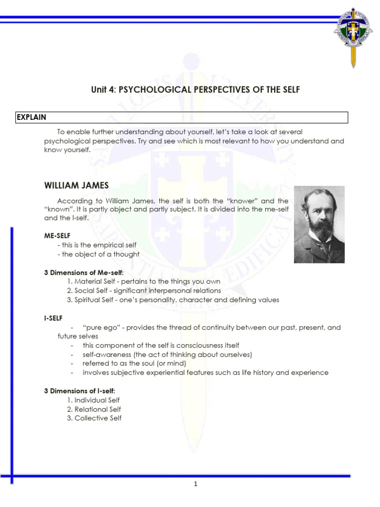 M1 Unit 4 Handout Psycho Self 4 | PDF | Self Efficacy | Self Concept