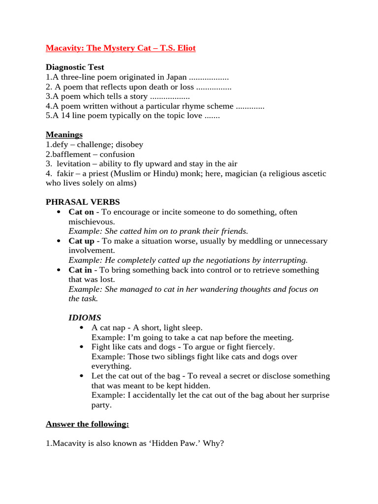 Macavity Notes | PDF