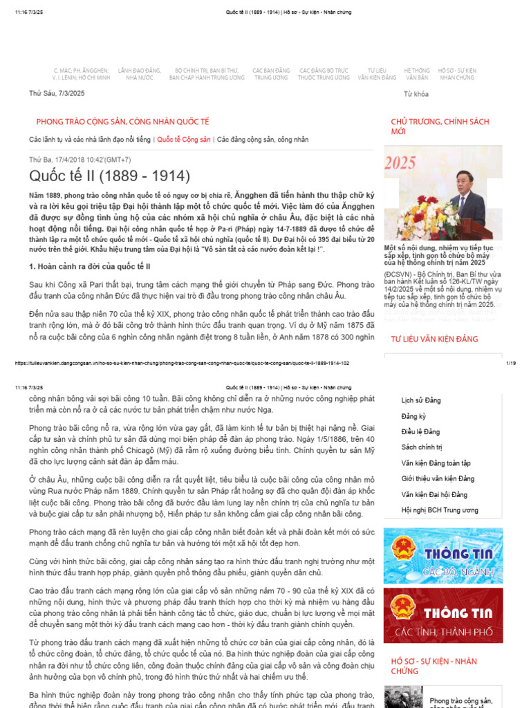 Quốc Tế II (1889 - 1914) - Hồ Sơ - Sự Kiện - Nhân Chứng | PDF