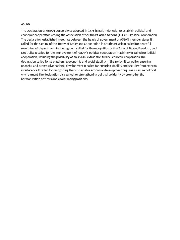 ASEAN Concord Declaration Overview | PDF