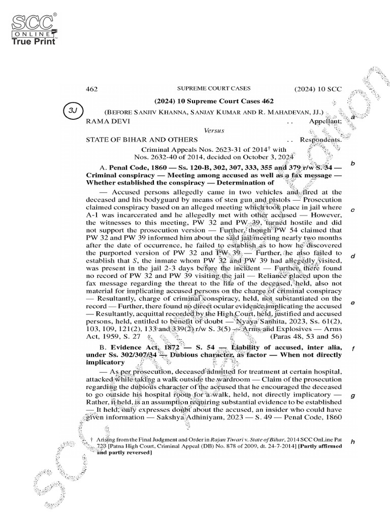 Rama Devi v. State of Bihar, (2024) 10 SCC 462 | PDF | Supreme Court Of India | Supreme Court Of ...