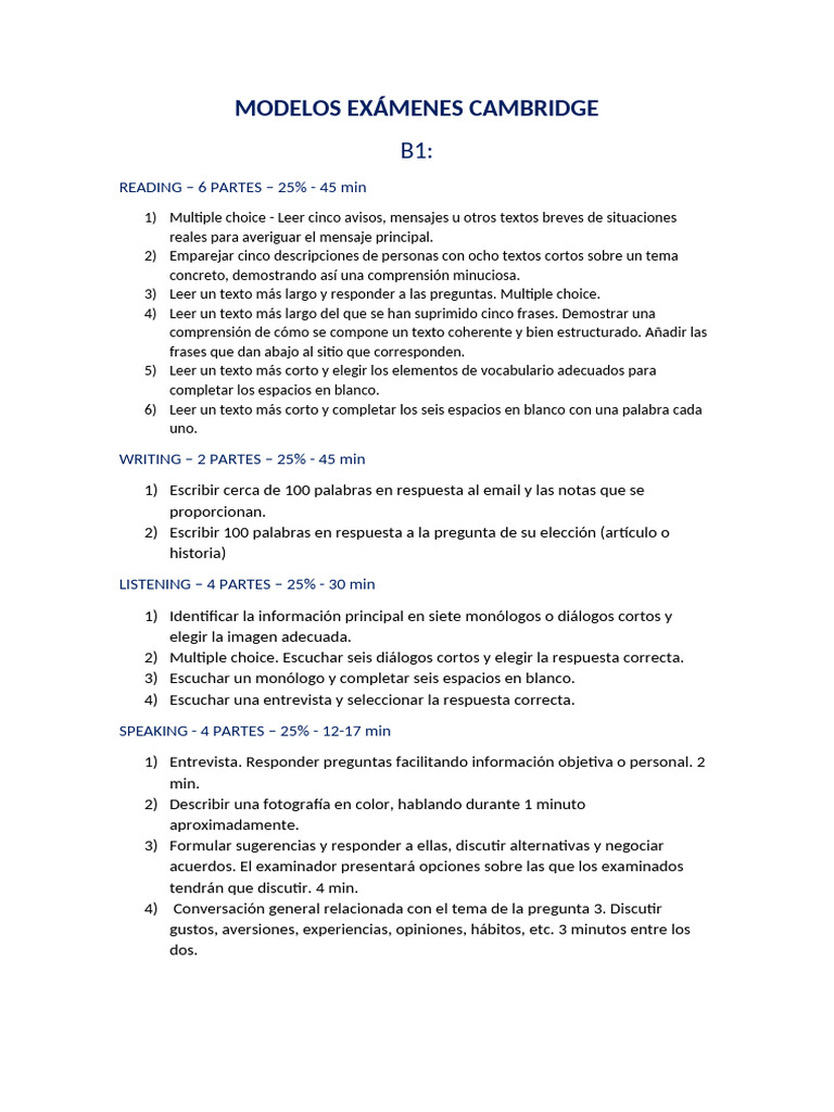 Modelos Exámenes Cambridge | PDF