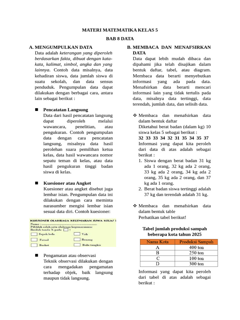 MATERI MATEMATIKA KELAS 5 DATA Revisi | PDF