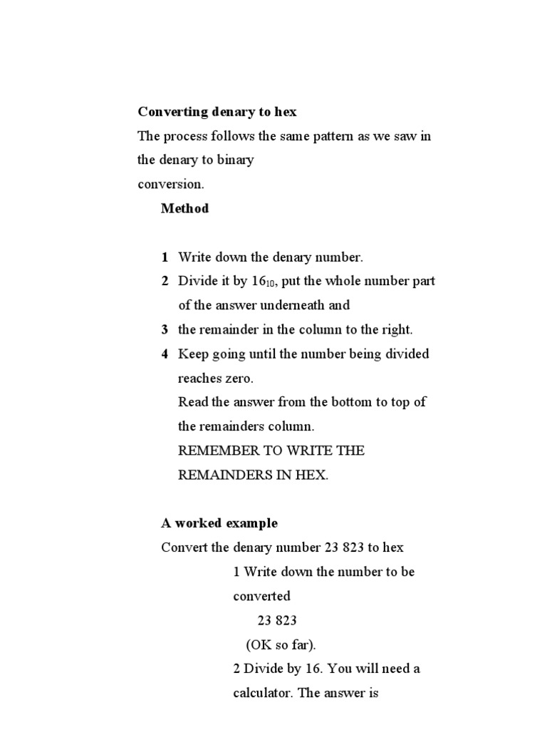 Converting Denary To Hex | PDF | Theory Of Computation | Areas Of ...