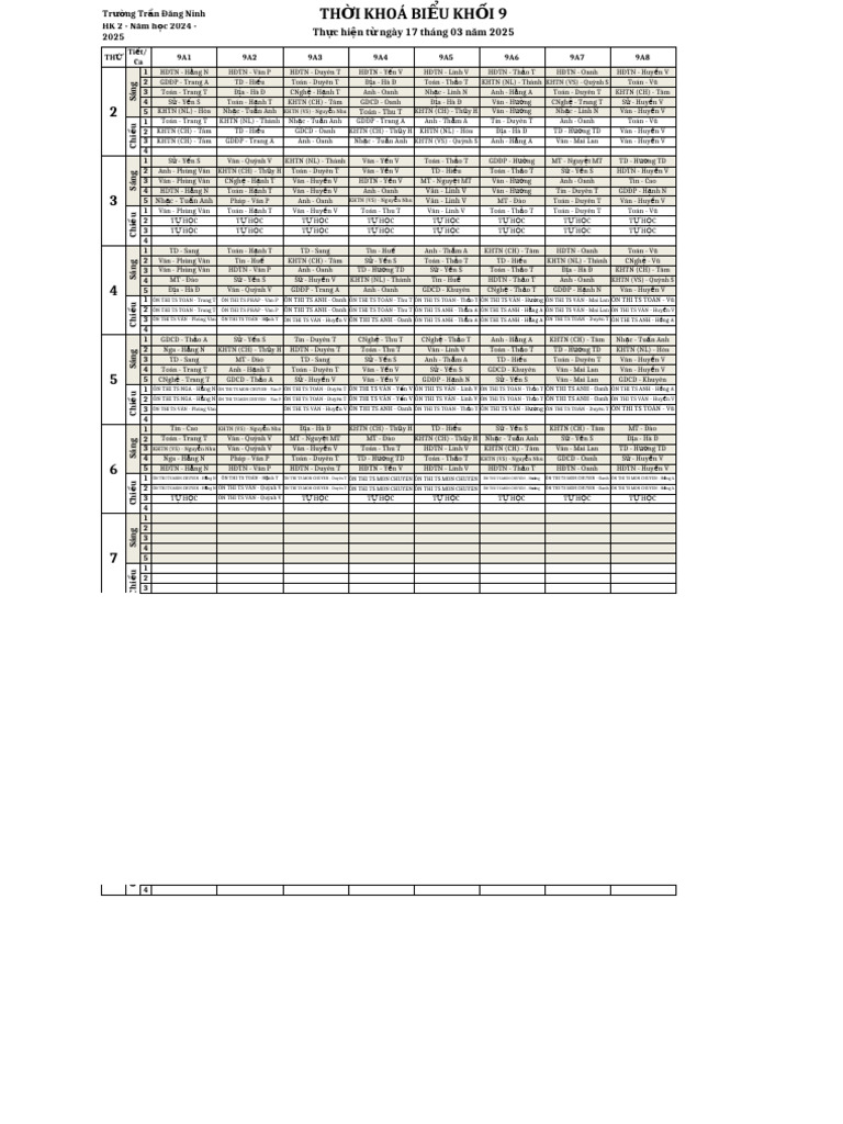 TKB K9 Tuần 26 (Từ 17-03-2025) | PDF