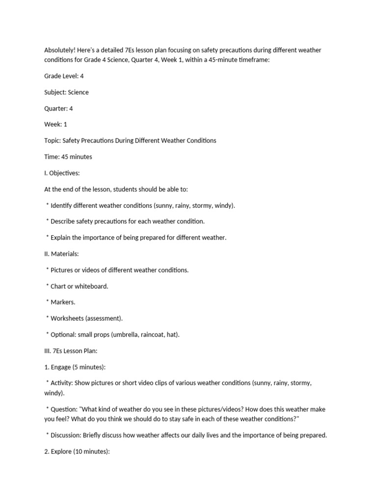 Grade 4 Science Different Weather Conditions | PDF | Lesson Plan ...