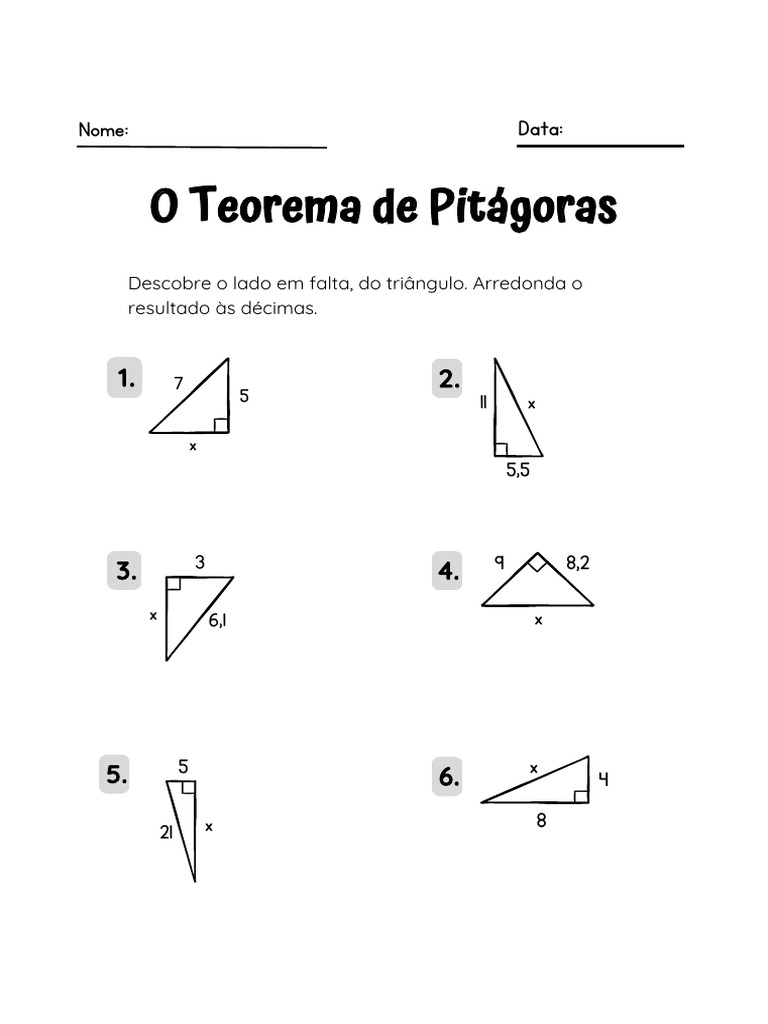 Ficha Matematica Nee Basica 8 Ano Teorema de Pitagoras | PDF