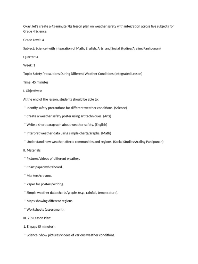 7Es Weather Safety Lesson Plan for Grade 4 | PDF | Weather