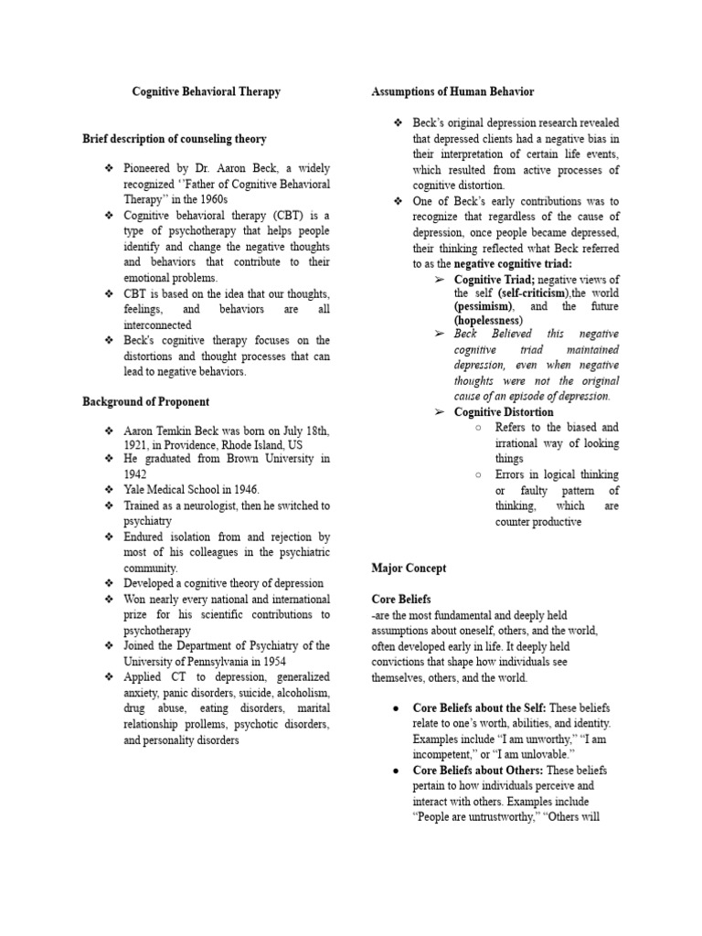 Cognitive Behavioral Therapy - Handout-1 | PDF | Cognitive Behavioral ...
