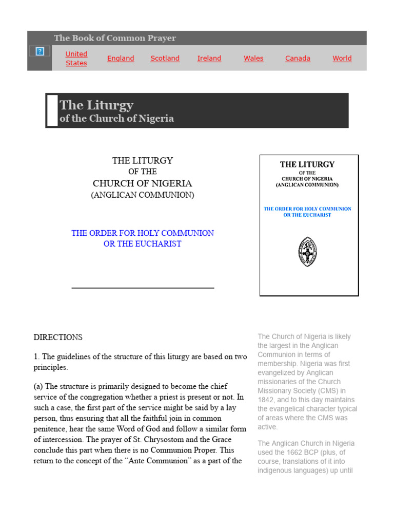 Liturgy of The Church of Nigeria (Anglican Communion) | PDF | Eucharist | God The Father
