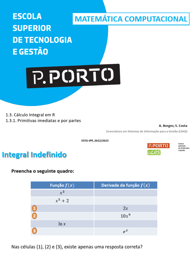 Cálculo Integral: Primitivas e Integrais | PDF | Integrante | Cálculo