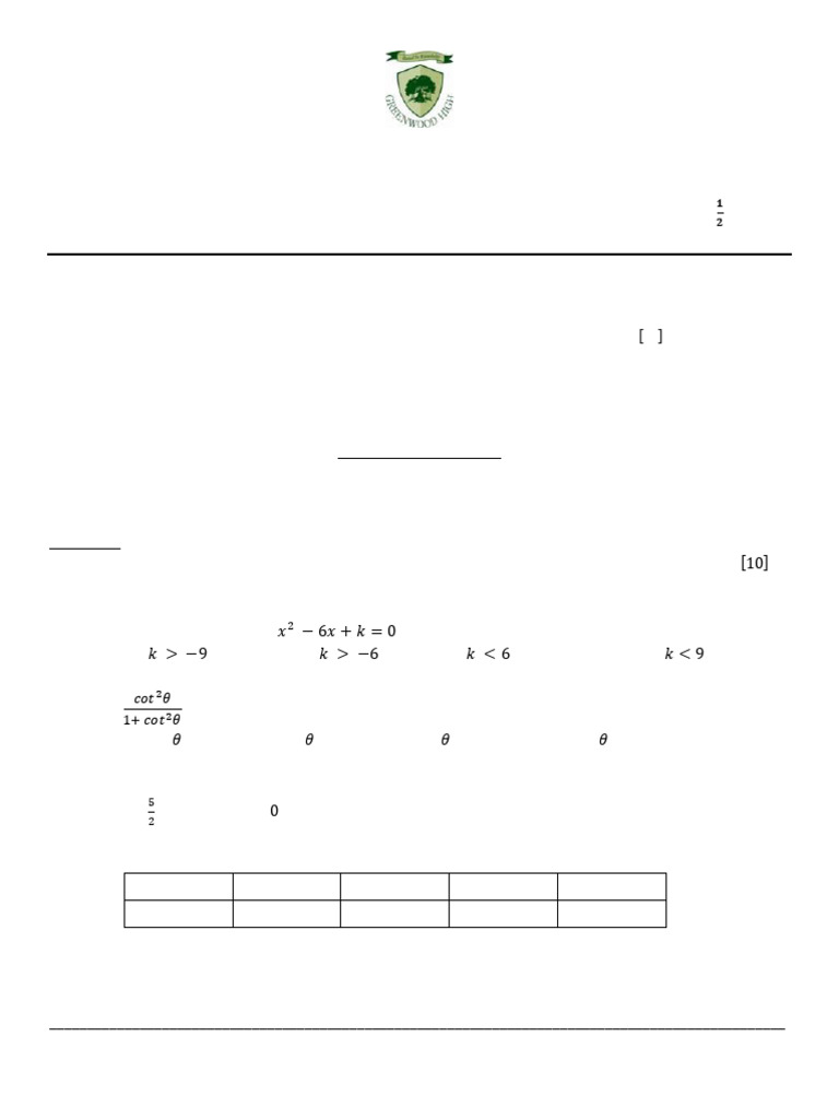 Gr10 UT1 4mathematics QP 2024-25 | PDF | Mathematics