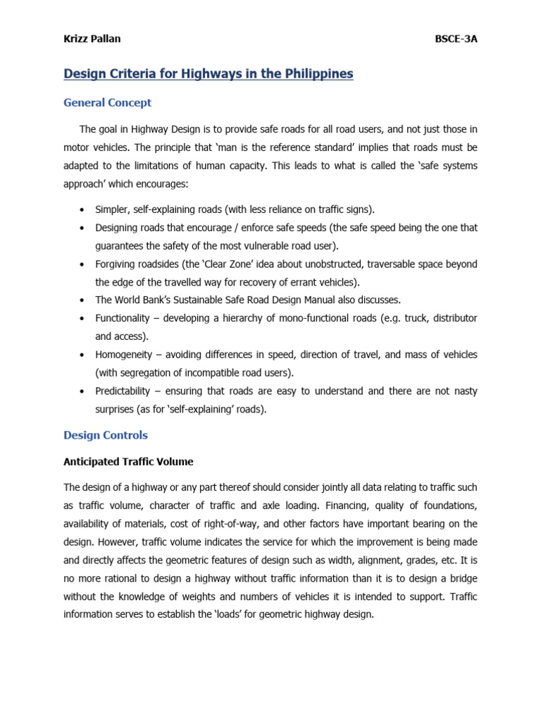 Pallan BSCE 3A Lesson3 DesignCriteria | PDF | Traffic | Acceleration