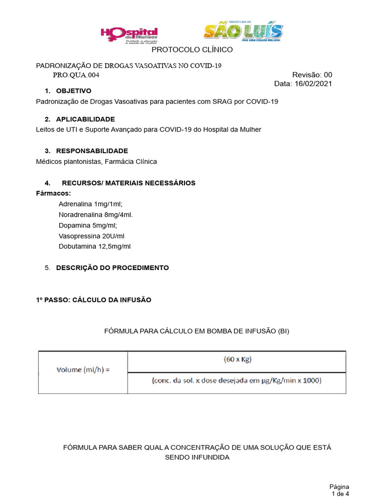 Protocolo Drogas Vasoativas | PDF | Dopamina | Especialidades médicas