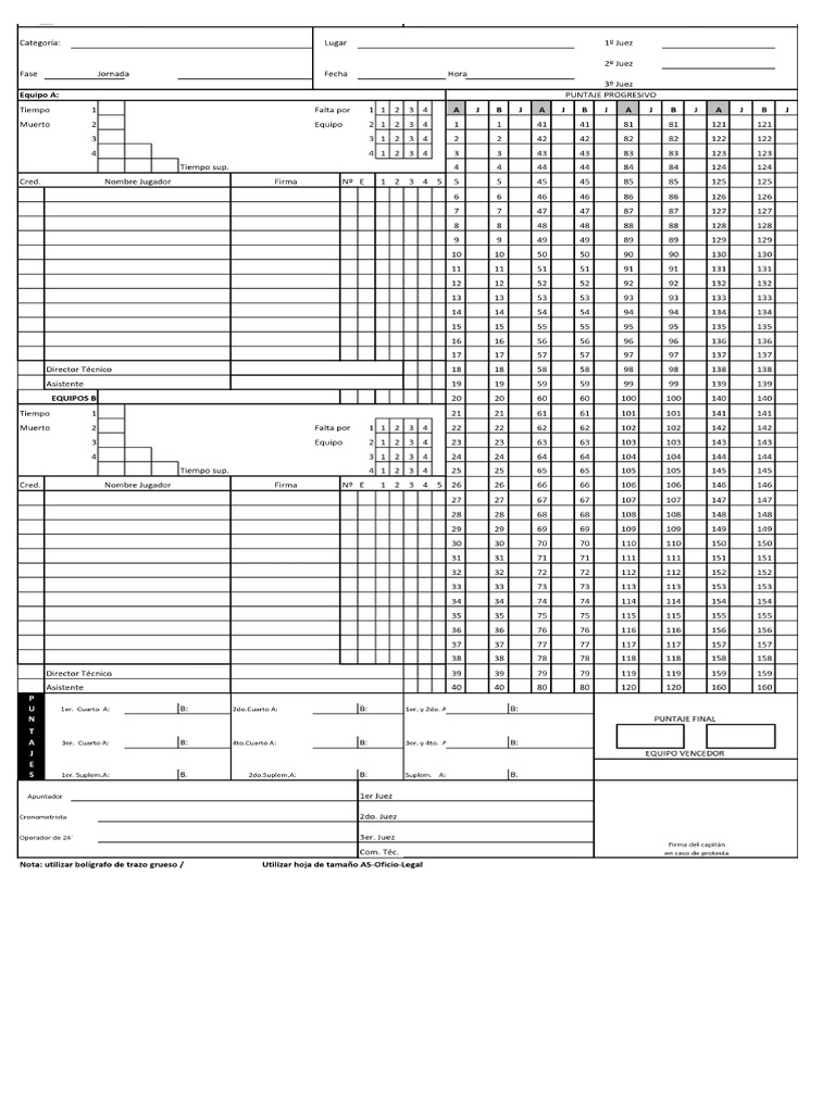Planilla Oficial de Juego Sin Número 1 | PDF