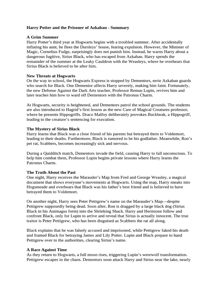 Summary of Prisoner of Azkaban | PDF | J. K. Rowling | Harry Potter