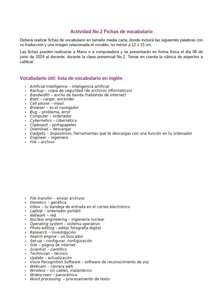 Vocabulario Tecnología | PDF | Internet | Informática