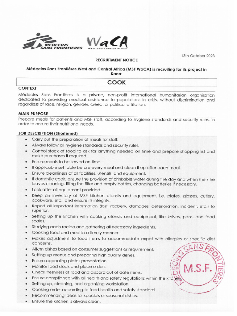 Cook Advert | PDF
