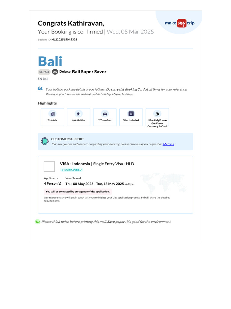 NL2202565045328 HolidayBookingCard | PDF | Bali | Meal
