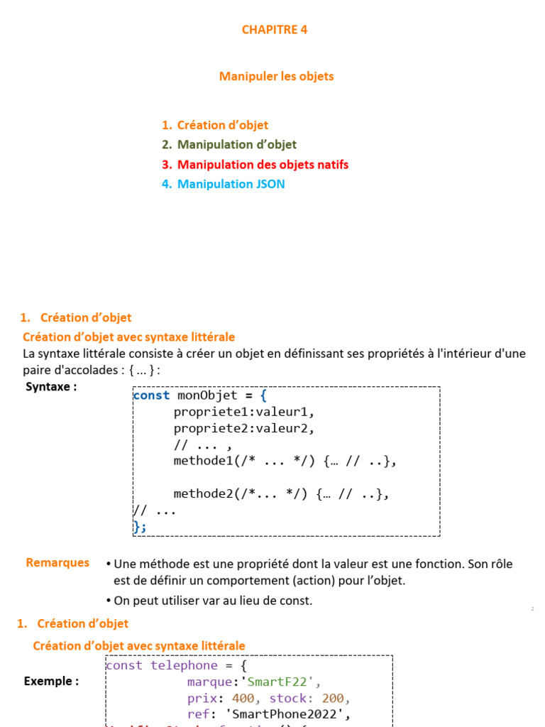 Manipulation des Objets en JavaScript | PDF | JavaScript | Fonction trigonométrique