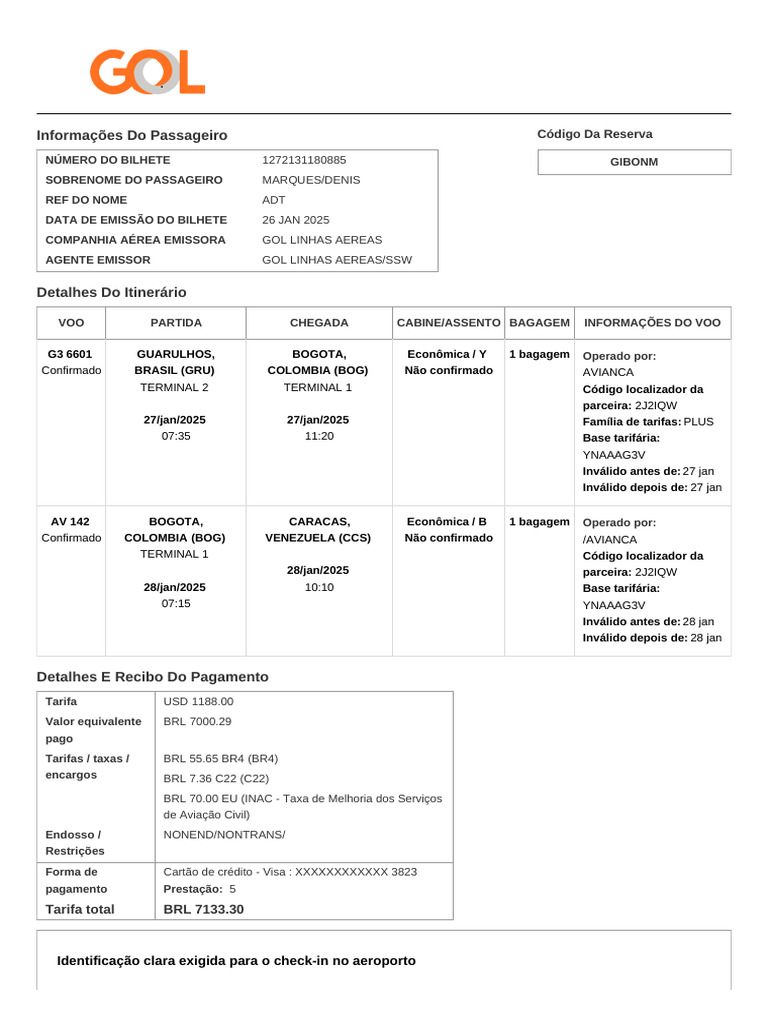 Recibo Do Bilhete Eletrã Nico, 27 Janeiro para DENIS MARQUES | PDF | Transporte