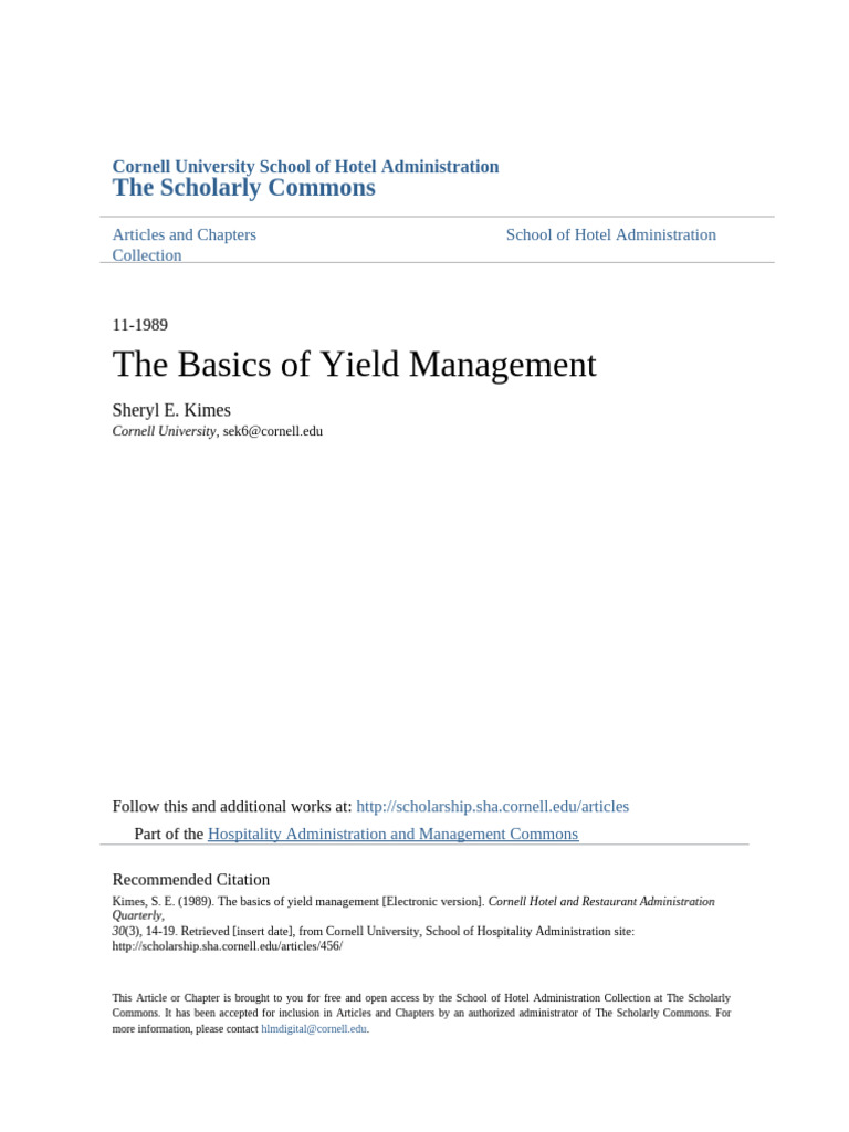 The-Basics-of-Yield-Management (1) | PDF | Business Economics | Marketing