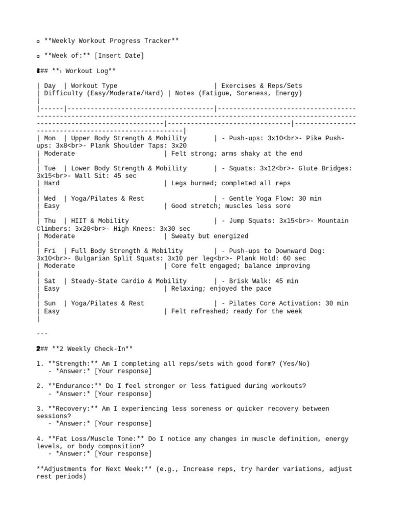 Workout Progress Tracker | PDF | Pilates | Physical Exercise