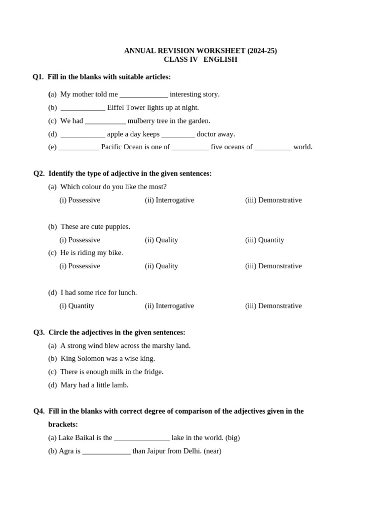 Annual Revision Worksheet | PDF | Syntax | Linguistic Morphology