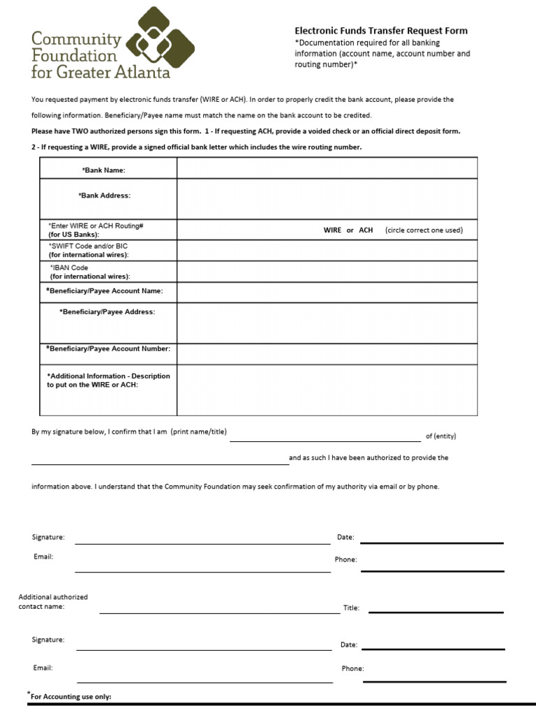 Electronic Funds Transfer Request Form | PDF | Money | Banking