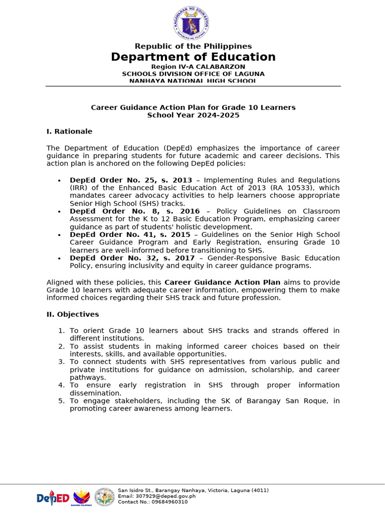 Career Guidance Action Plan and Activity Report | PDF | Cognition | Learning