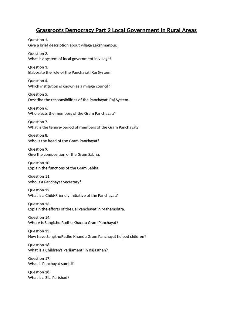 Grassroots Democracy Part 2 Local Government in Rural Areas | PDF ...
