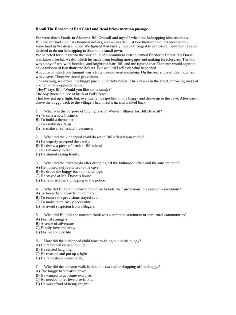 Recall The Ransom of Red Chief and Read Below Ment | PDF