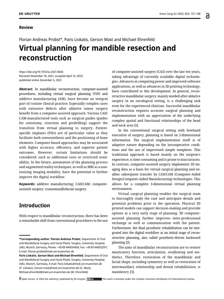 Virtual Planning For Mandible Resection and Reconstruction | PDF | Oral ...