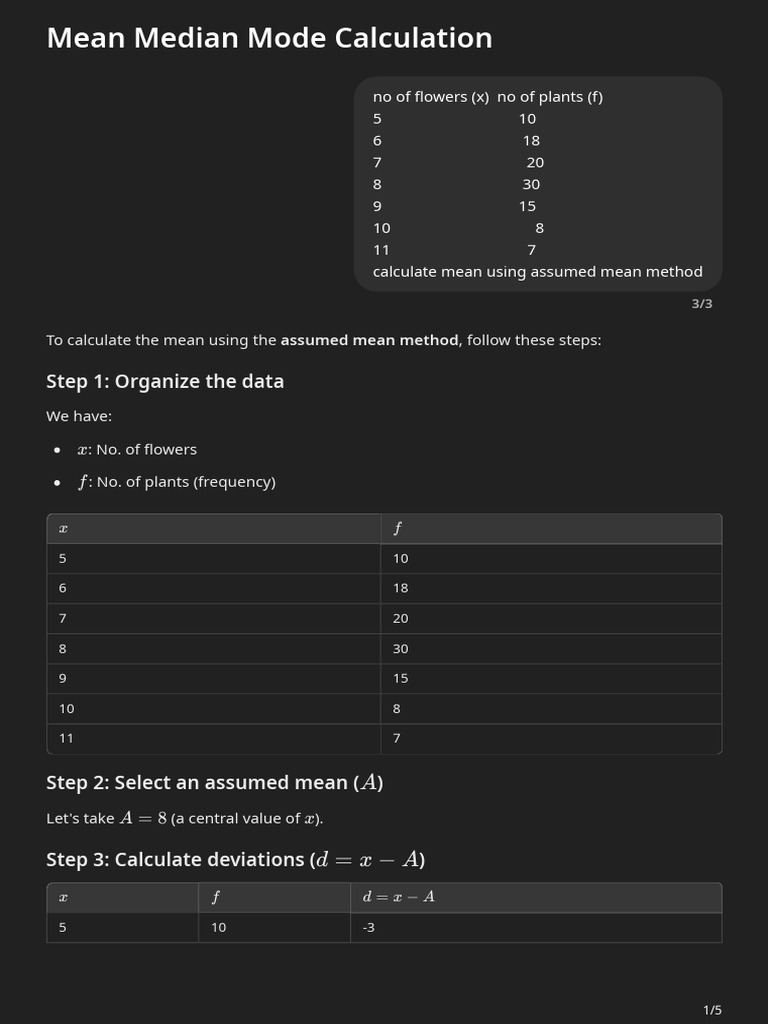 3 - Mean Using Assumed Mean Step Devaition Discrete | PDF | Mean ...