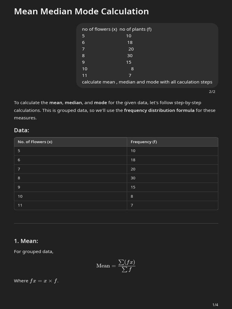 2 - Mean Median Mode Calculation | PDF | Mean