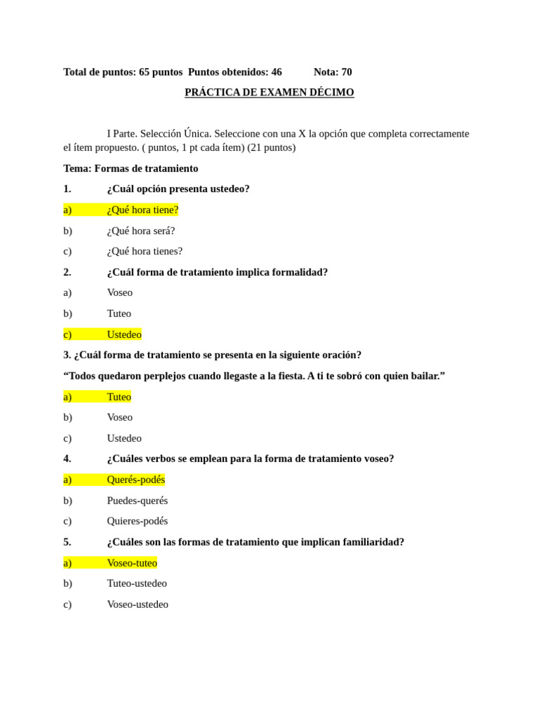 Práctica de Examen Décimo Enero 2025 | PDF | Verbo | Morfología Lingüística