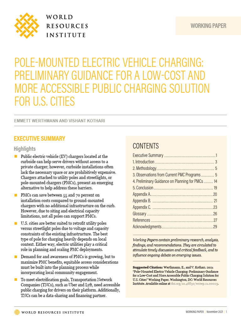 Pole Mounted Electric Vehicle Charging Preliminary Guidance | PDF ...