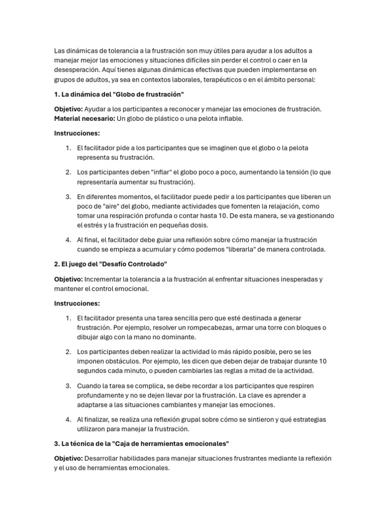 Dinamicas para Tolerancia A La Frustracion | PDF | Las emociones | Autorregulación emocional