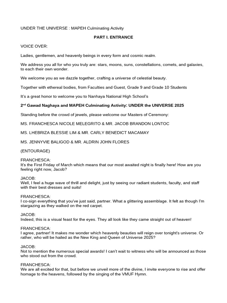 Gala Night 2024 Script For Prom | PDF