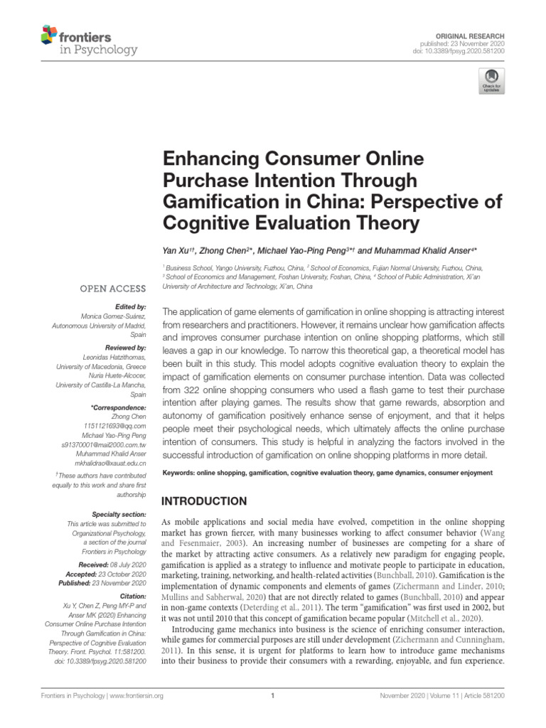Enhancing Consumer Online Purchase Intention Through Gamification in China - Perspective of ...