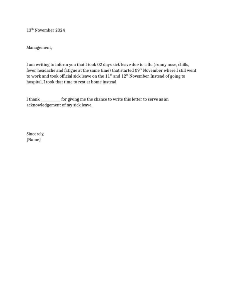 13th November 2024 - MC - Sick Leave | PDF