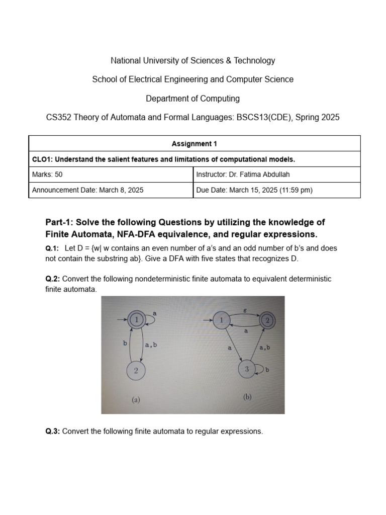 Assignment-1 - Theory of Automata and Formal Languages | PDF | Regular Expression | Theoretical ...
