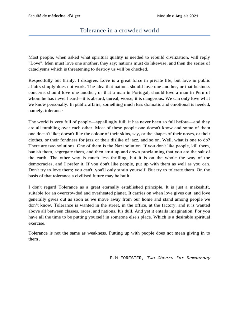 Tolerance in A Crowded World - Copie | PDF | Pollution | Natural ...