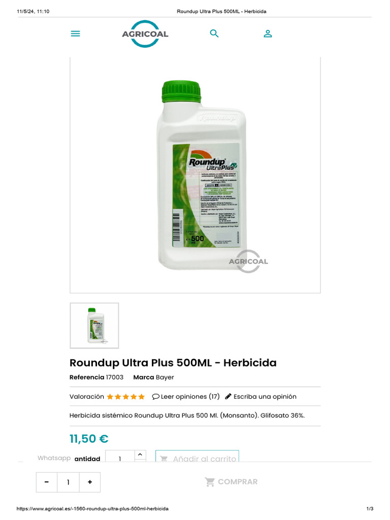 Roundup Ultra Plus 500ML - Herbicida - Dosis | PDF | Monsanto | Botánica